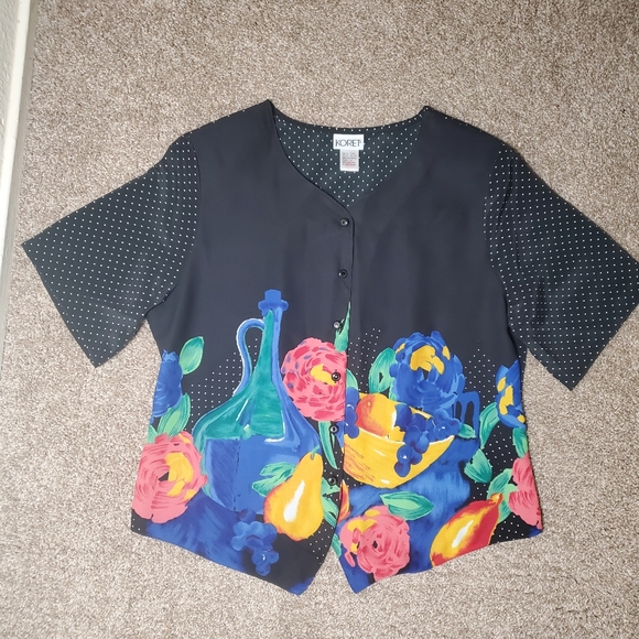 Koret | Tops | Koret Vintage Button Up Polka Dot Art Graphic Padded ...